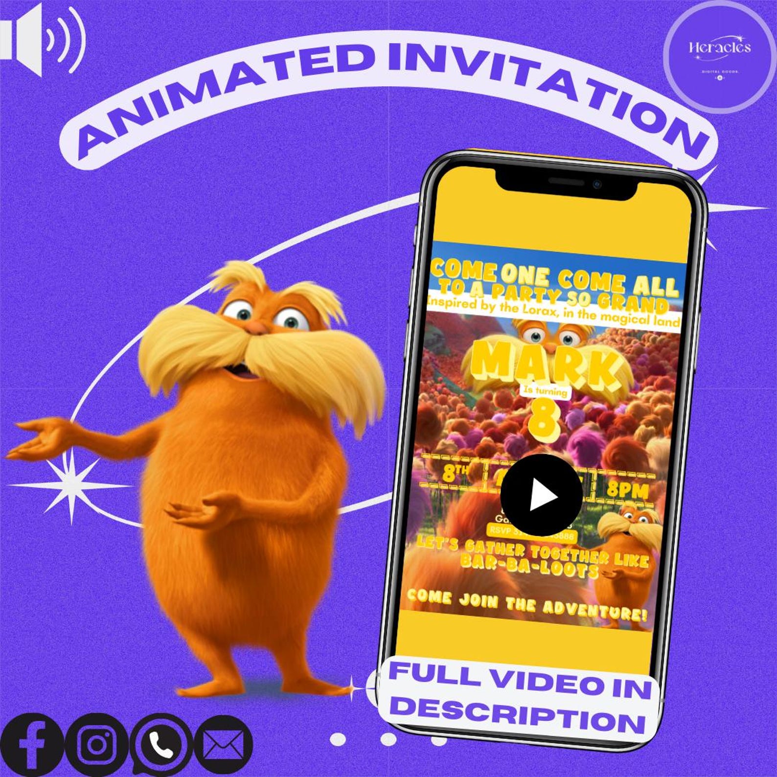 The Lorax Birthday Video Invitation, the Lorax Birthday Invite, the ...