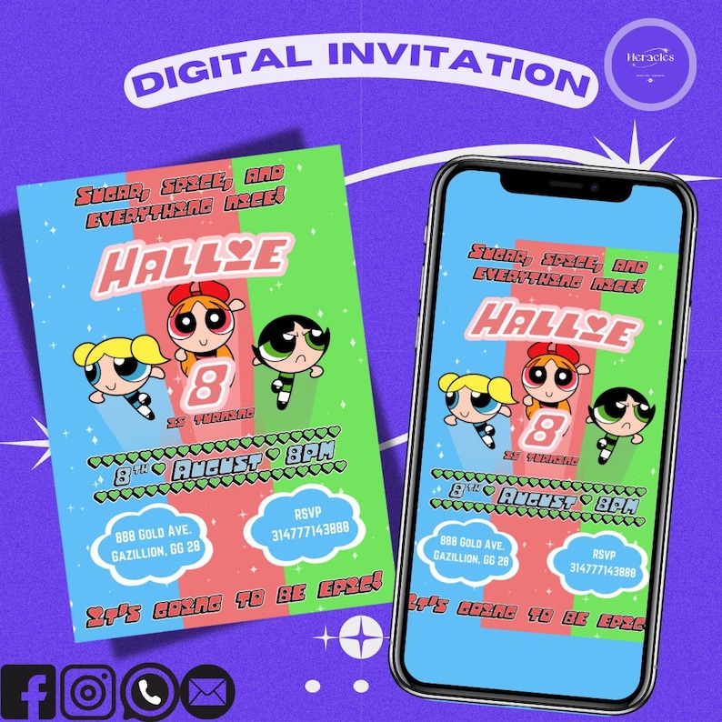 Powerpuff Girls Birthday Invitation Card | Powerpuff Girl Printable ...