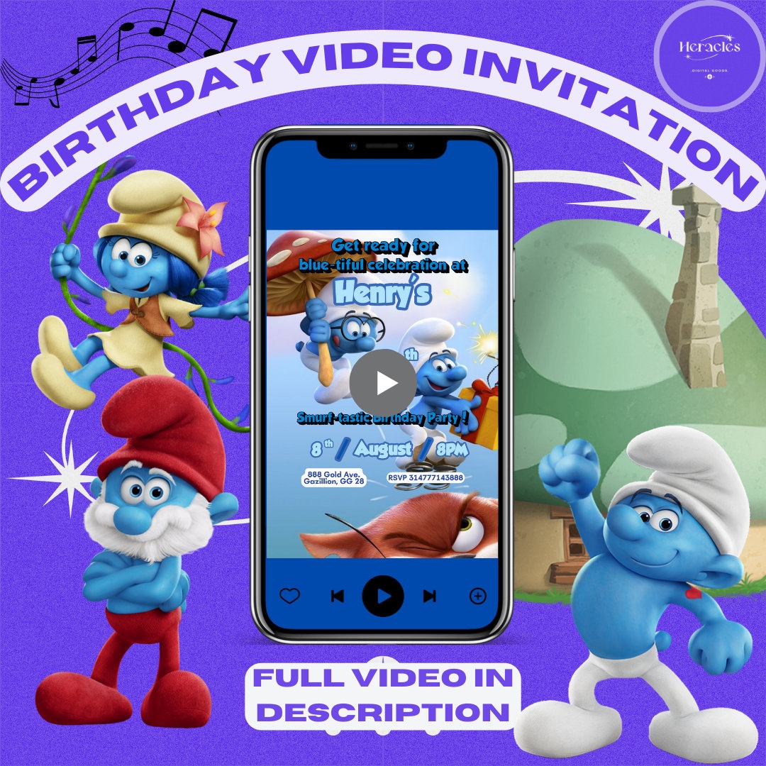 Smurfs Birthday Invitation, Smurf Birthday Invite, Smurfs Birthday ...
