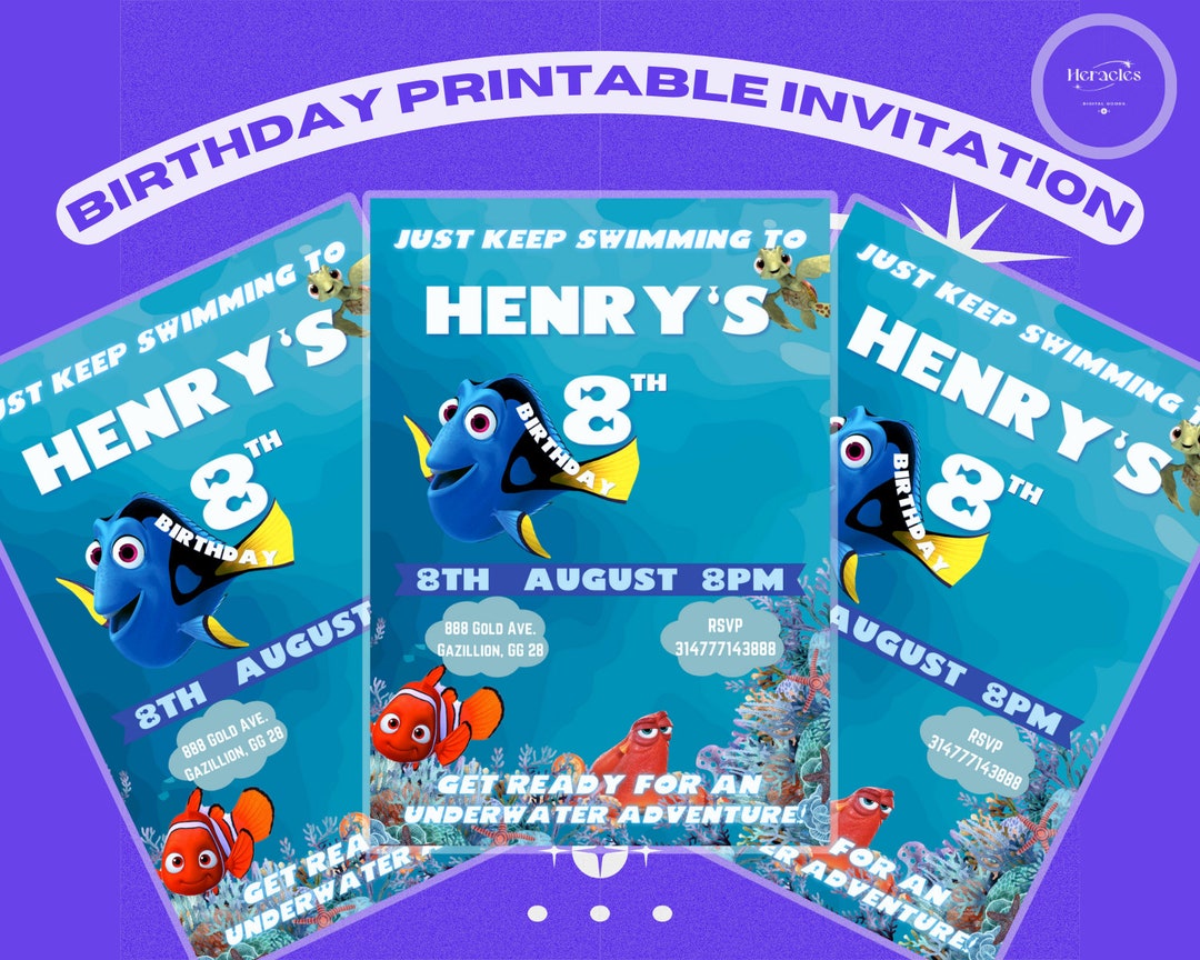 Finding Dory Birthday Invitation, Printable Finding Dory Invite ...