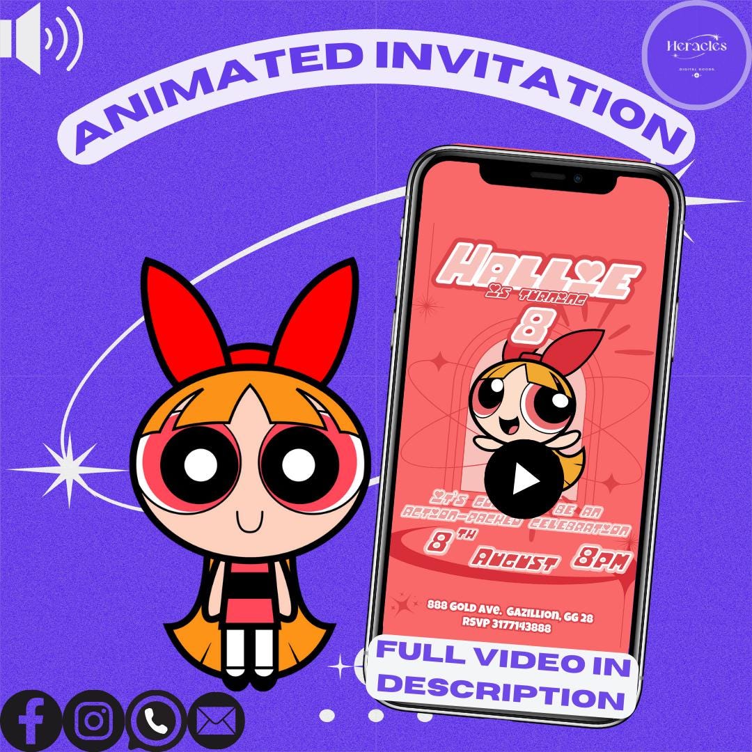 Custom Powerpuff Girls Birthday Animated Video Invitation (digital ...