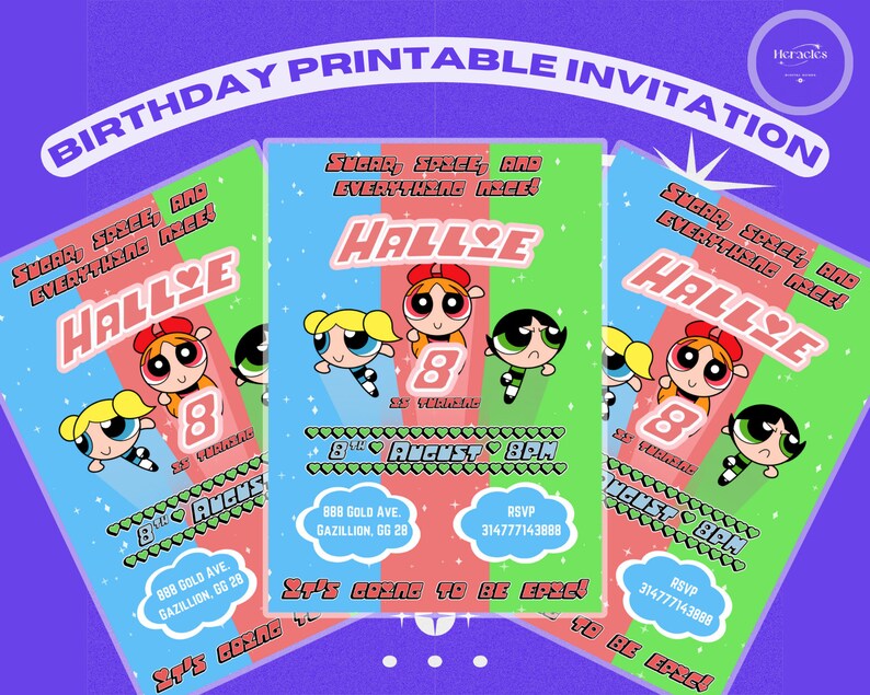 Powerpuff Girls Birthday Invitation Card Powerpuff Girl Printable Party ...