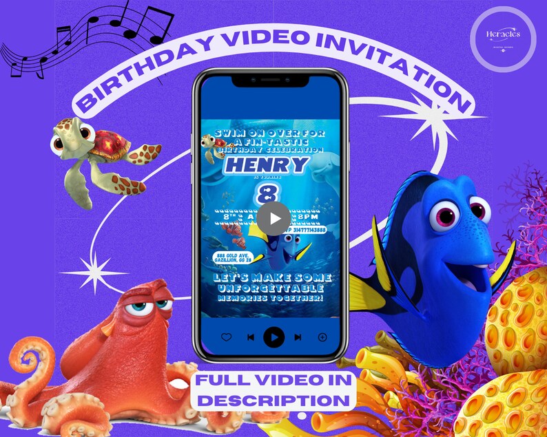 Finding Dory Birthday Invitation, Finding Dory Birthday Video, Finding ...