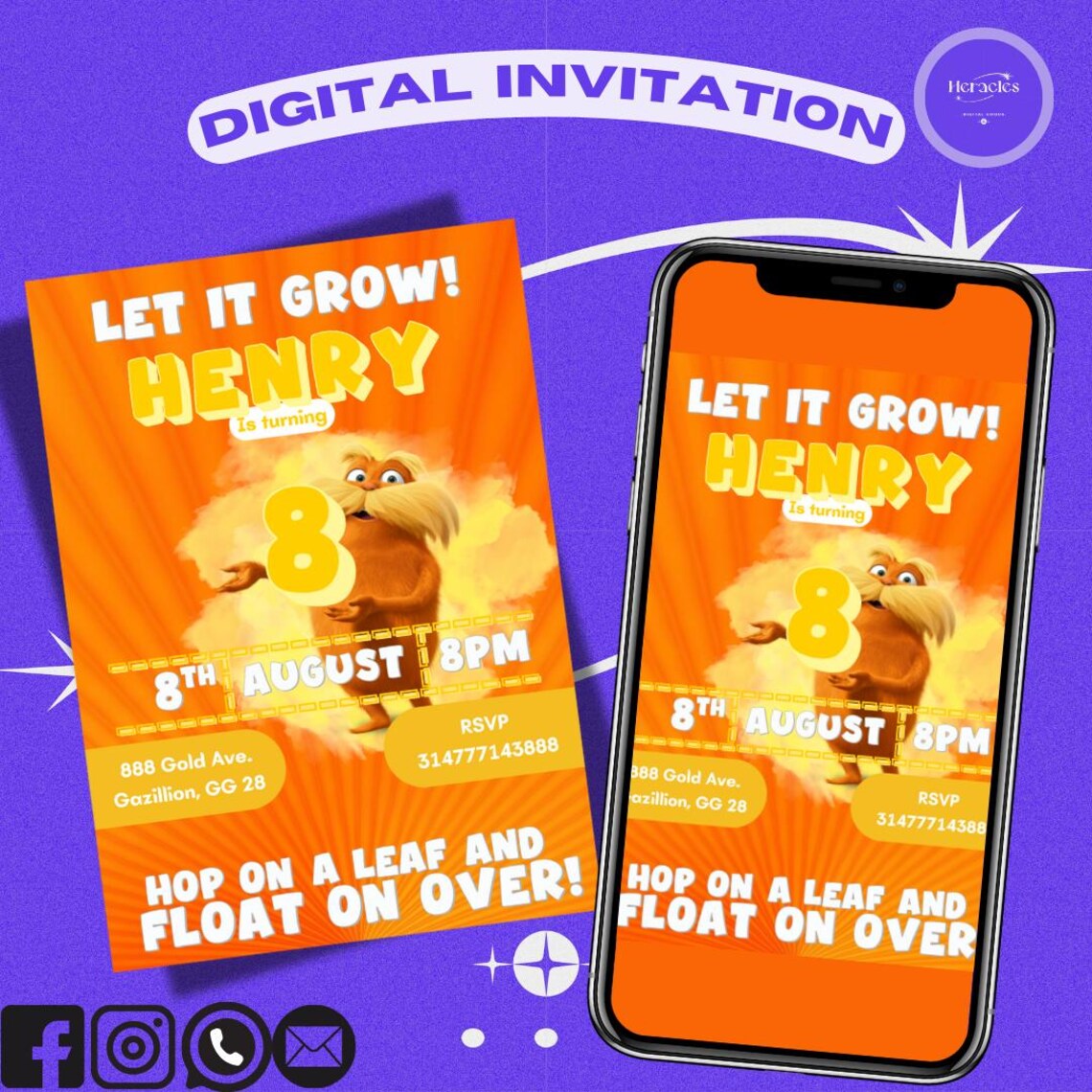 The Lorax Birthday Printable Invitation, the Lorax Birthday Invite, the ...
