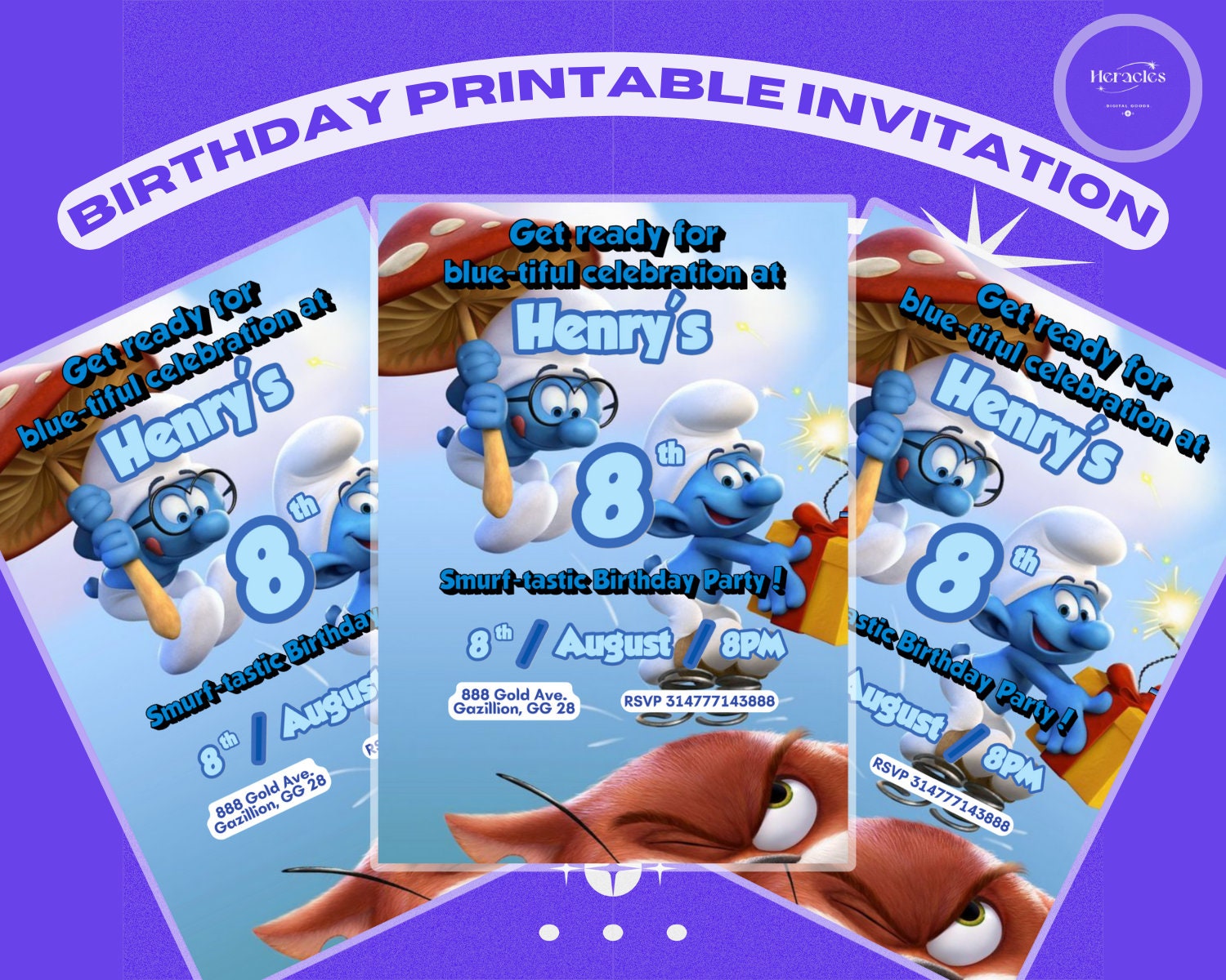 Smurfs Birthday Invitation, Smurf Birthday Invite, Smurfs Birthday ...