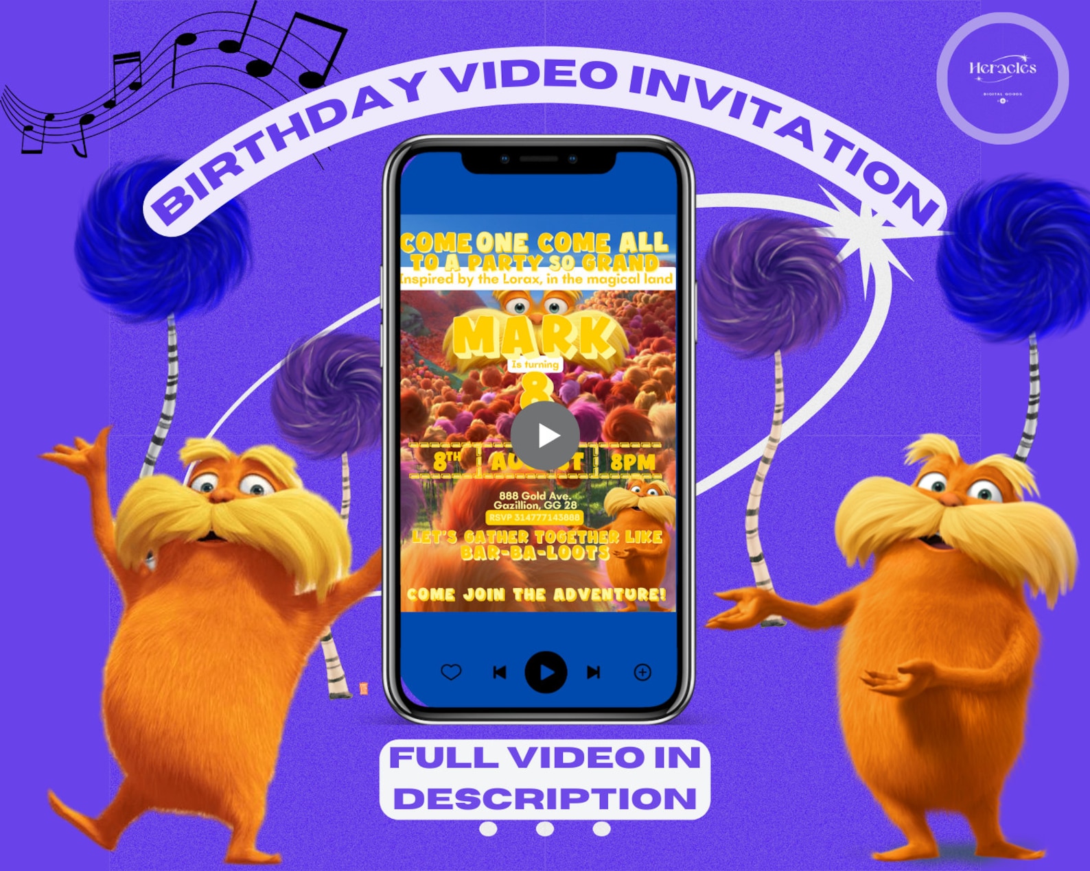 The Lorax Birthday Video Invitation, the Lorax Birthday Invite, the ...