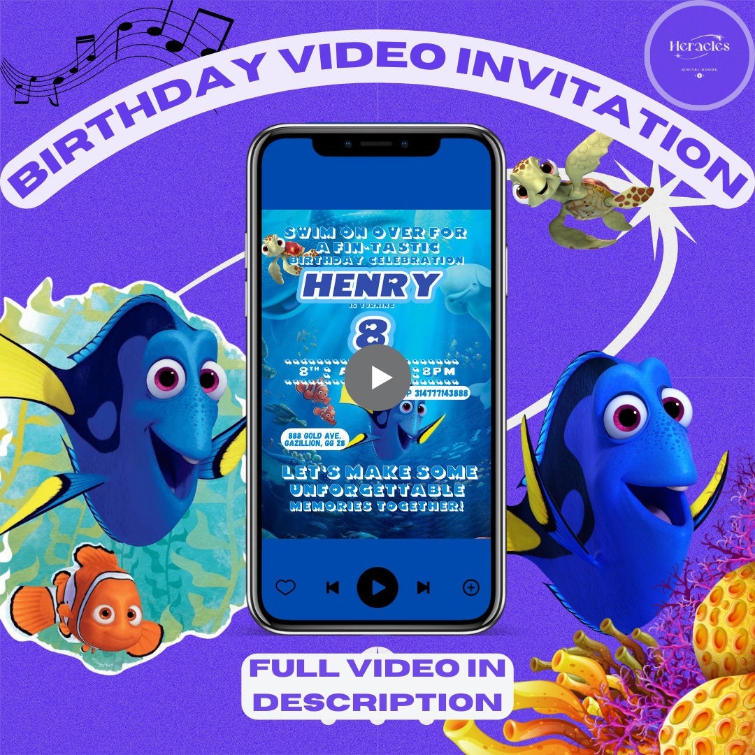 Finding Dory Birthday Invitation Finding Dory Birthday Video - Etsy