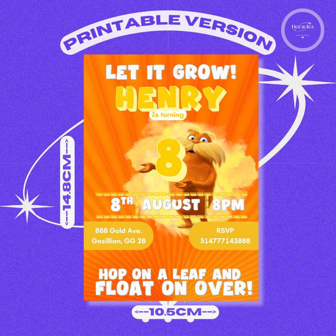 Lorax Birthday Invitation, the Lorax Birthday Invite, the Lorax ...