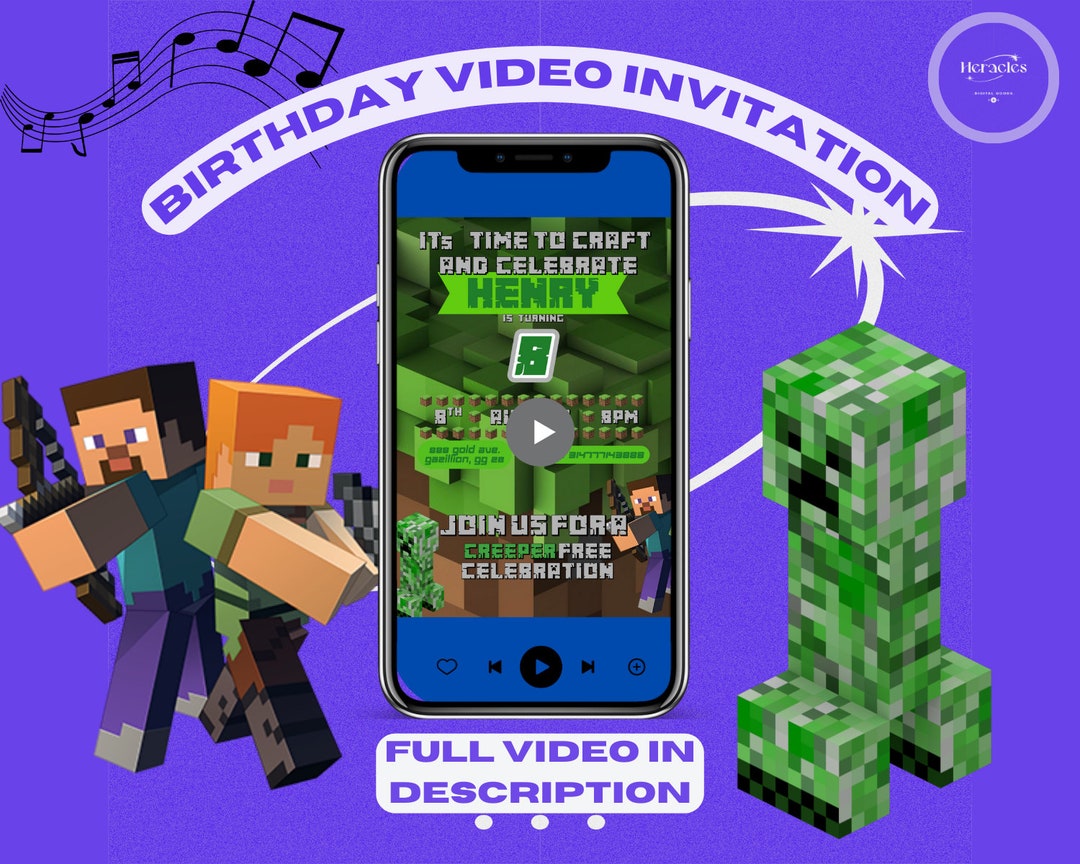 Minecraft Video Invitation, Minecraft Birthday Invite, Minecraft Invite ...