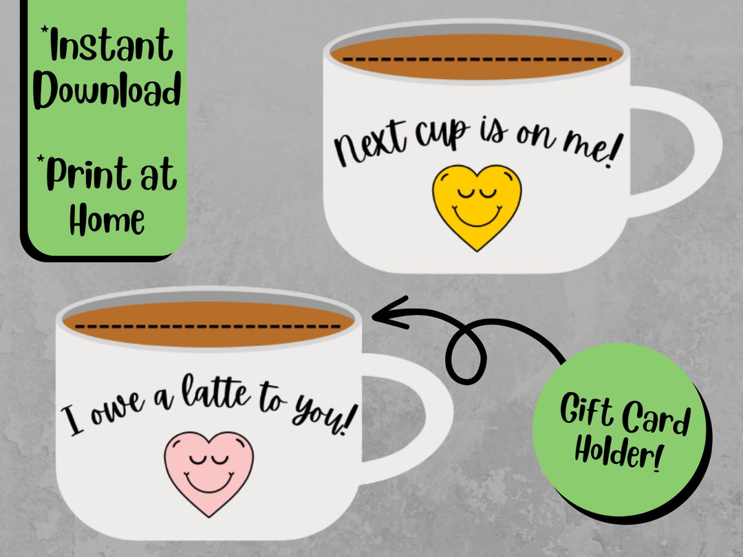 Printable Gift Card Holder - Thank You Coffee Cup/mug - Instant ...