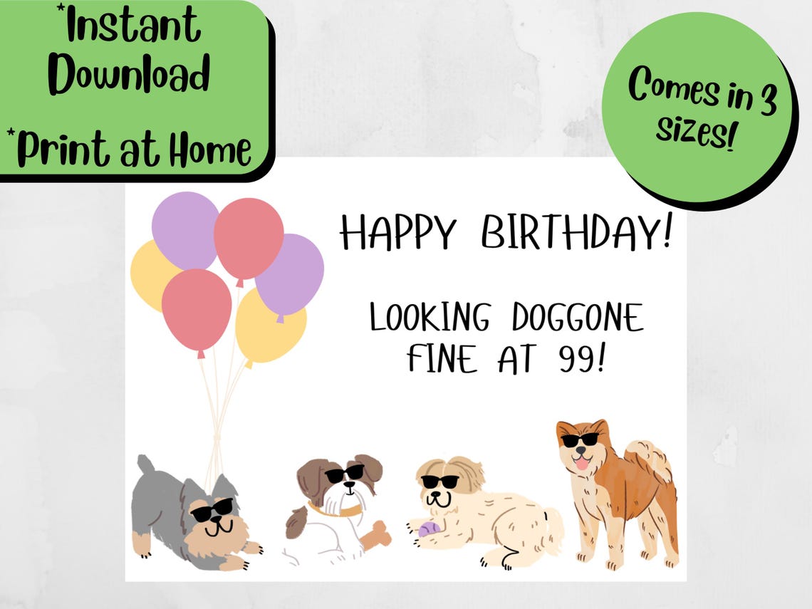 Printable 99th Birthday Card - Happy 99th Birthday - Instant Download ...