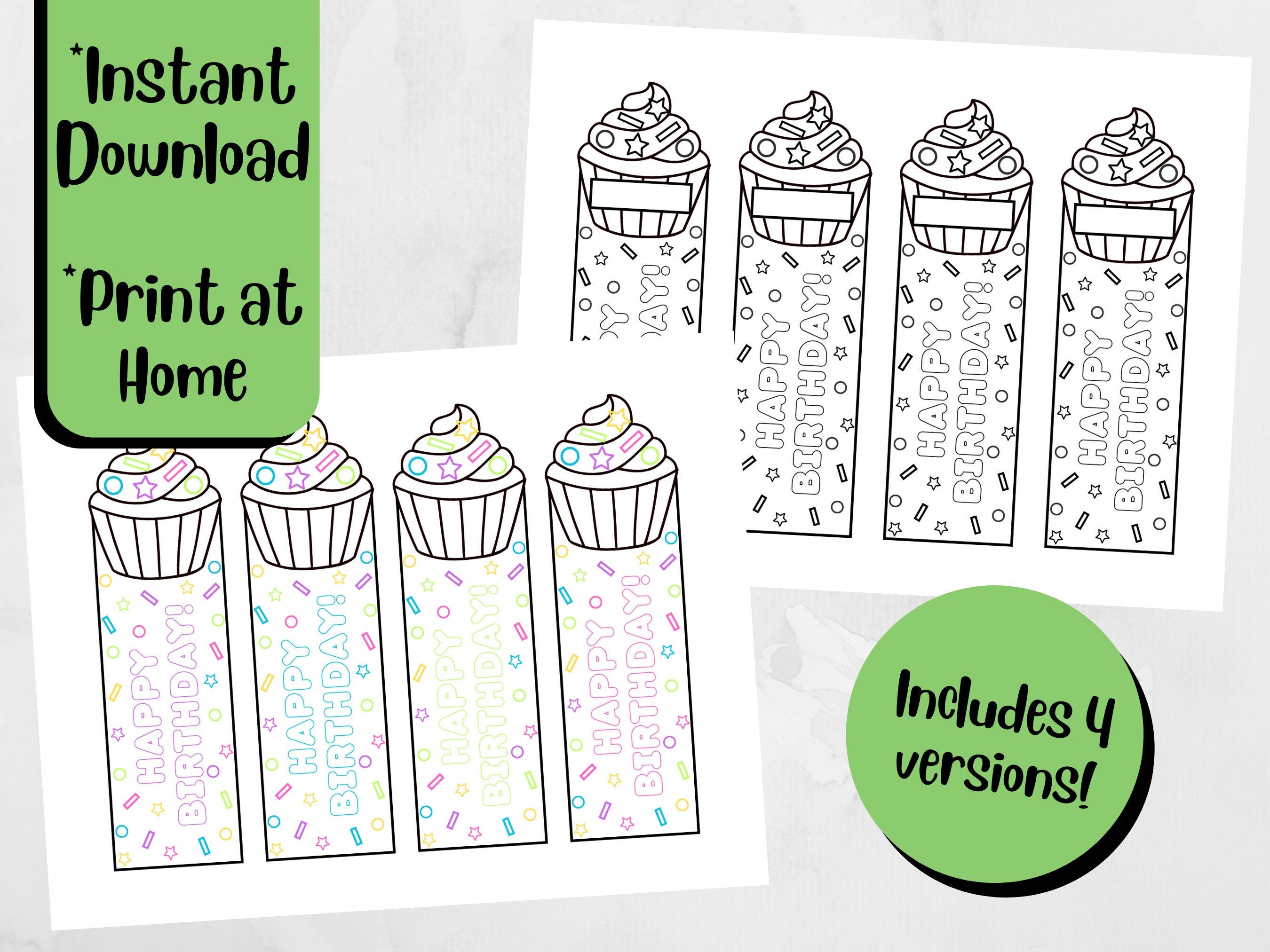 Printable Happy Birthday Cupcake Bookmarks Instant Download - Etsy
