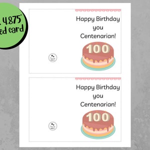 Printable 100th Birthday Card Centenarian Birthday Instant Download - Etsy