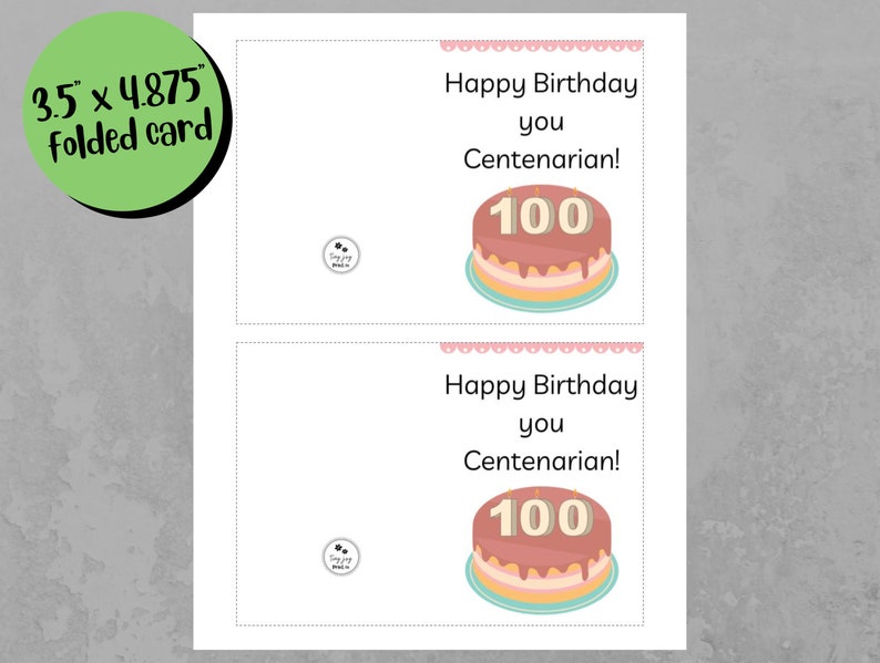 Printable 100th Birthday Card Centenarian Birthday Instant Download - Etsy