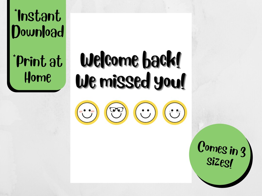 Printable Welcome Back - Instant Download - Etsy