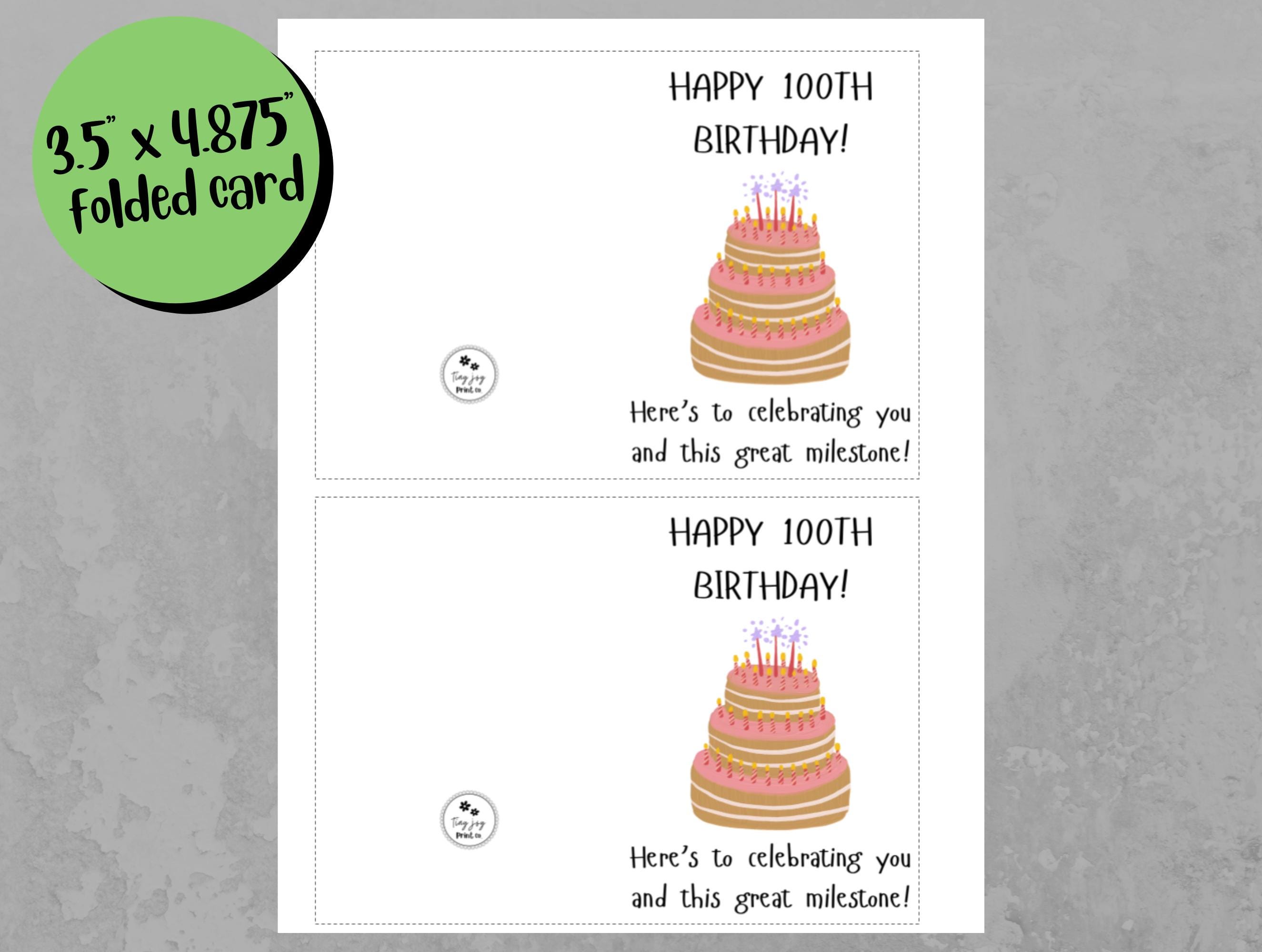 Printable 100th Birthday Card - Centenarian Birthday - Instant Download ...