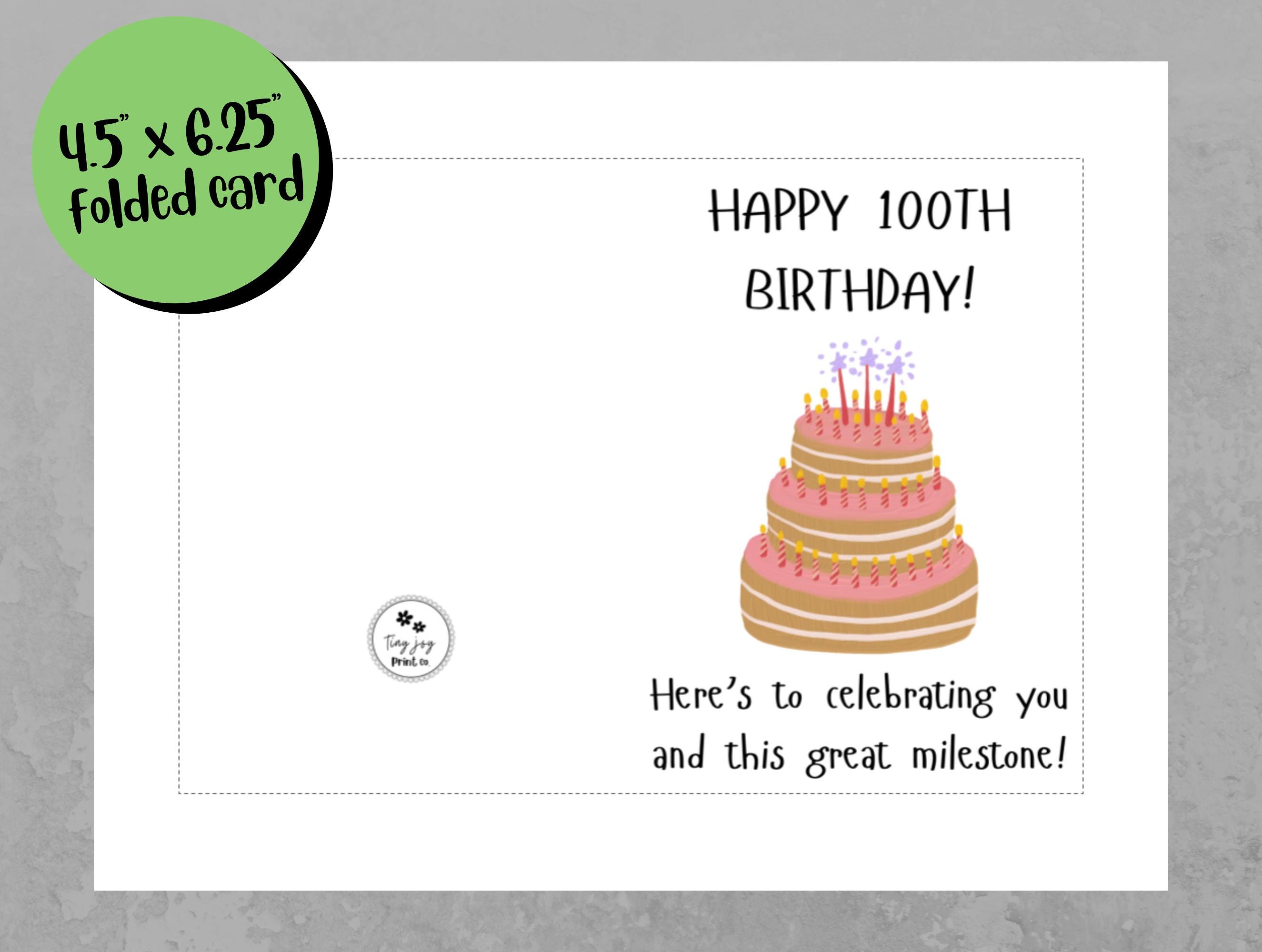 Printable 100th Birthday Card - Centenarian Birthday - Instant Download ...
