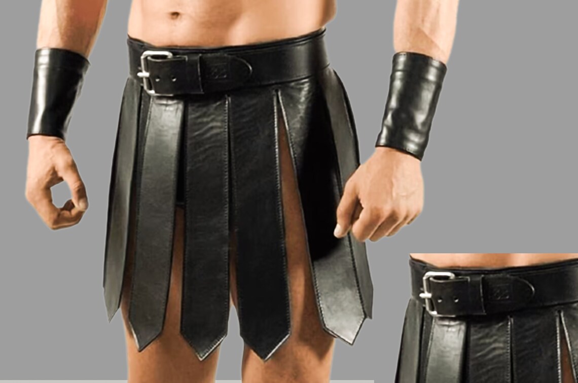 Handmade Leather Kilt Men Real Leather Roman Gladiator Club Wear Kilt ...