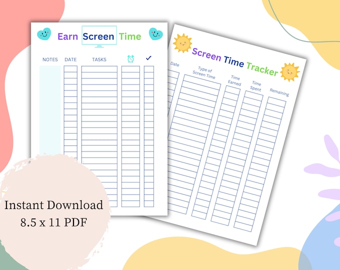 Kids Screen Time Chart, Kids Chore Chart, Screen Time Tracker ...