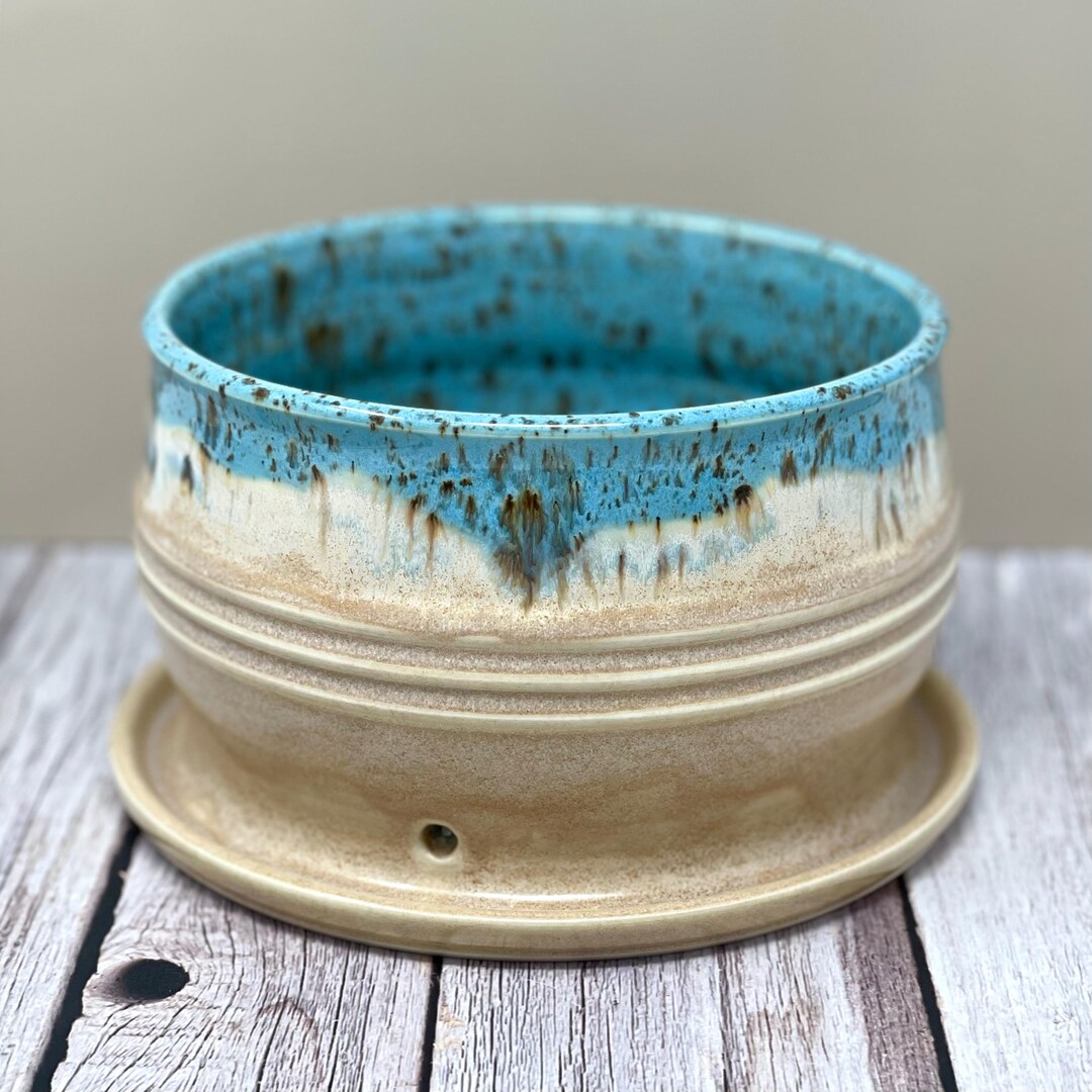 Surf and Sand Ceramic Planter | Plant Pot | Blue Planter With Drip Tray ...