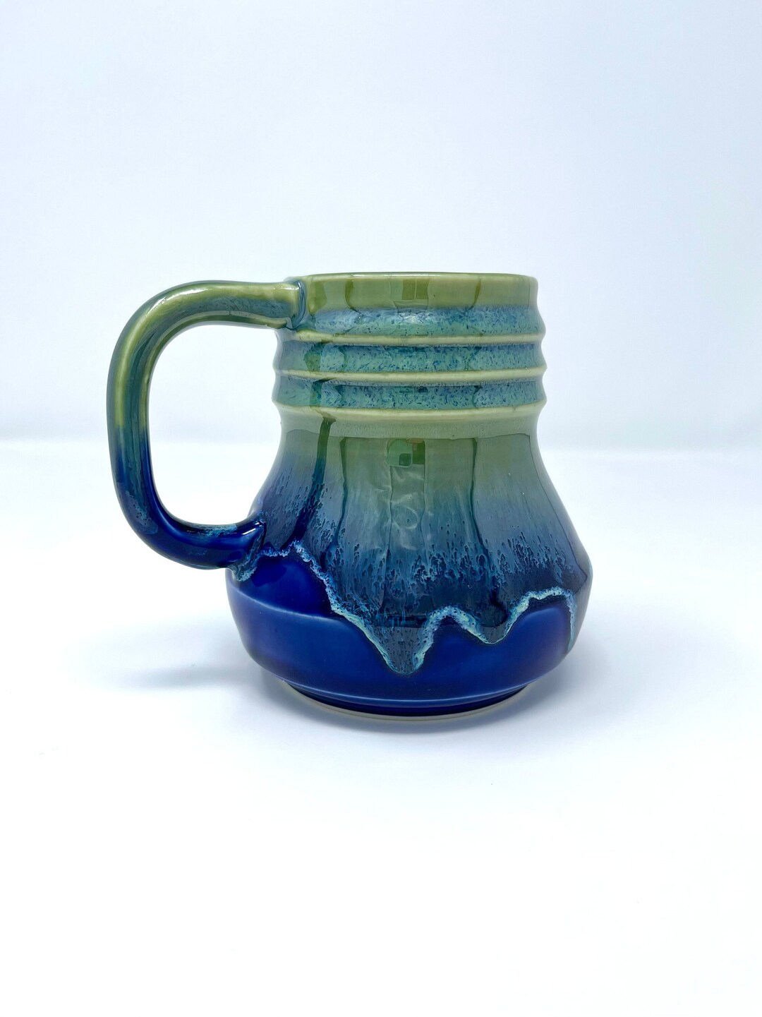 Blue and Green Mug, Porcelain, Handmade Blue Mug - Etsy