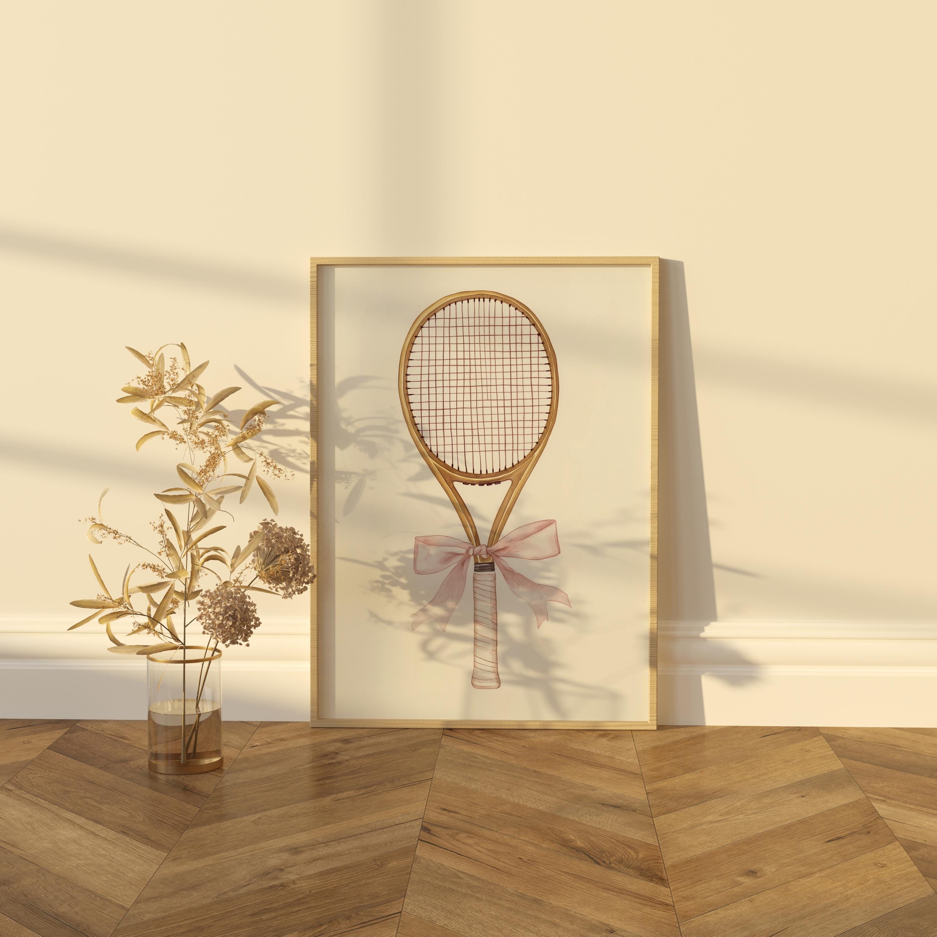 Vintage Tennis Racket Print | Feminine Sports Wall Art | Coquette ...