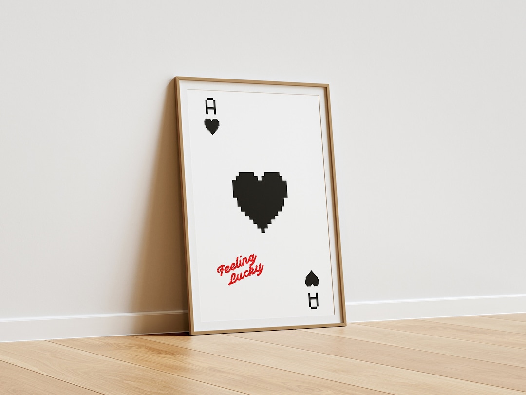 Pixel Ace of Hearts Poster Aesthetic Print Retro Wall Art Feeling Lucky ...