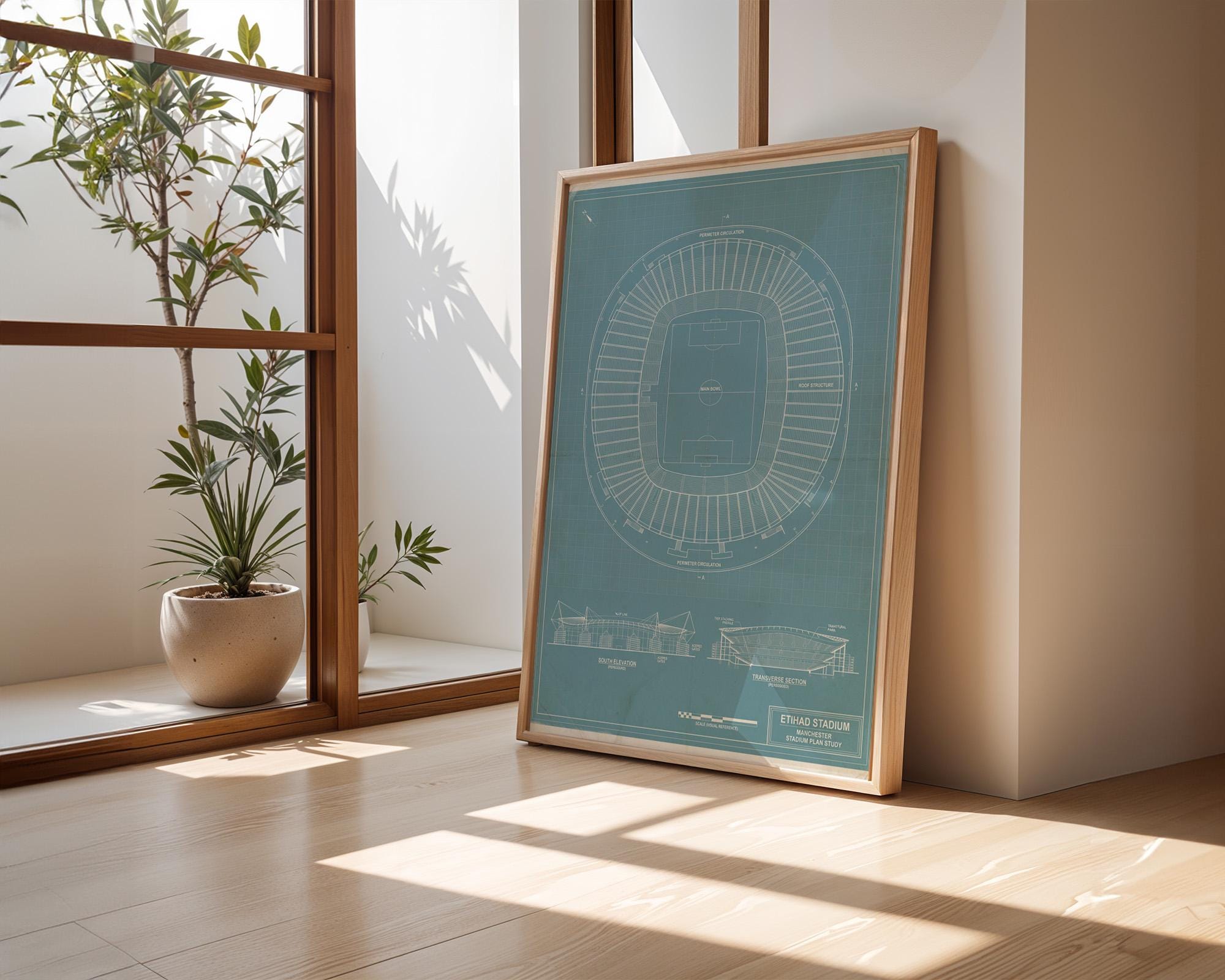 Etihad Stadium Blueprint Poster – Manchester Architectural Plan Print ...