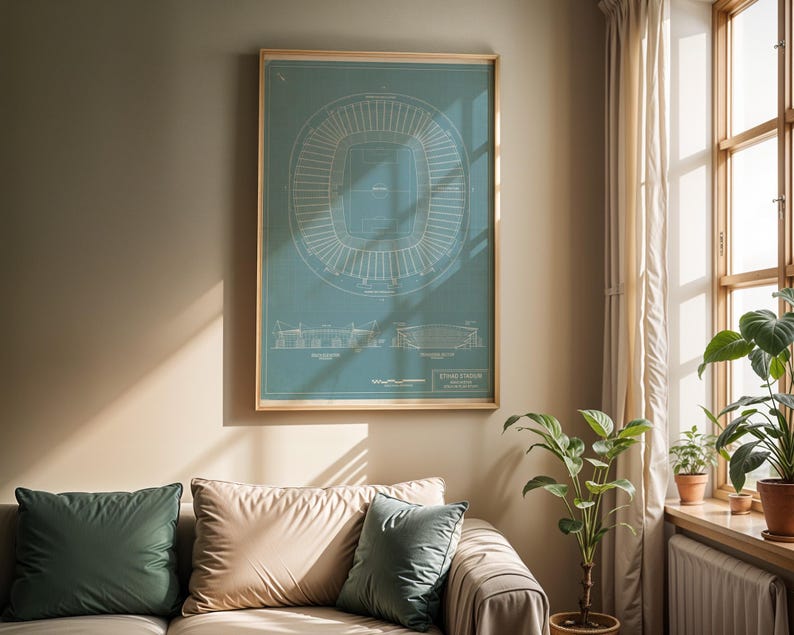 Etihad Stadium Blueprint Poster – Manchester Architectural Plan Print ...
