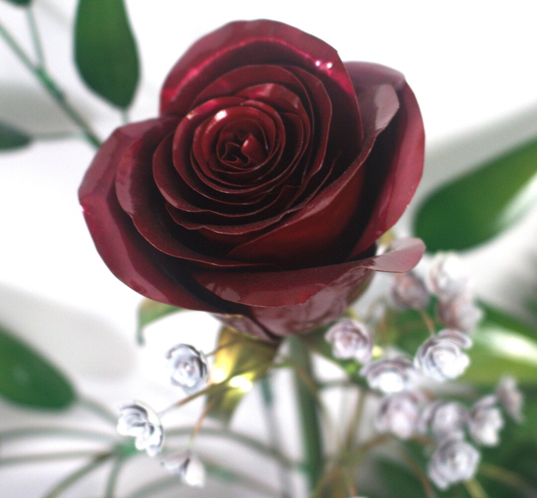 Handmade Copper Rose Bouquet With Baby's Breath, Italian Ruscus and ...