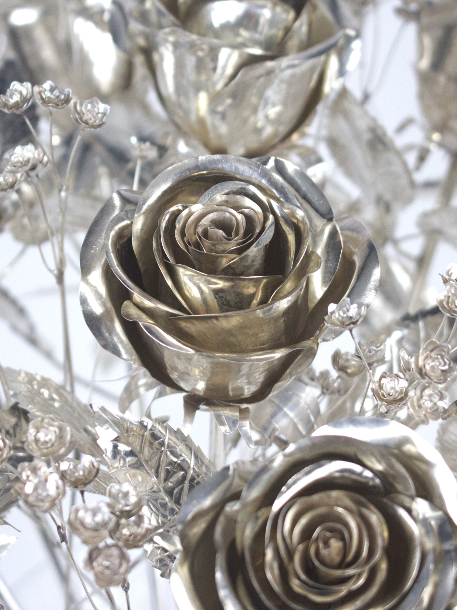 1 Dozen Sterling Silver Roses With Baby's Breath - Etsy