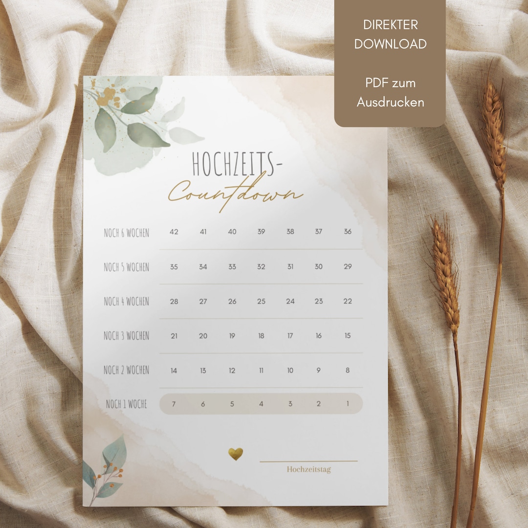 6 Week Countdown | Wedding, Calendar, Gift Idea, Bride, Maid of Honour ...