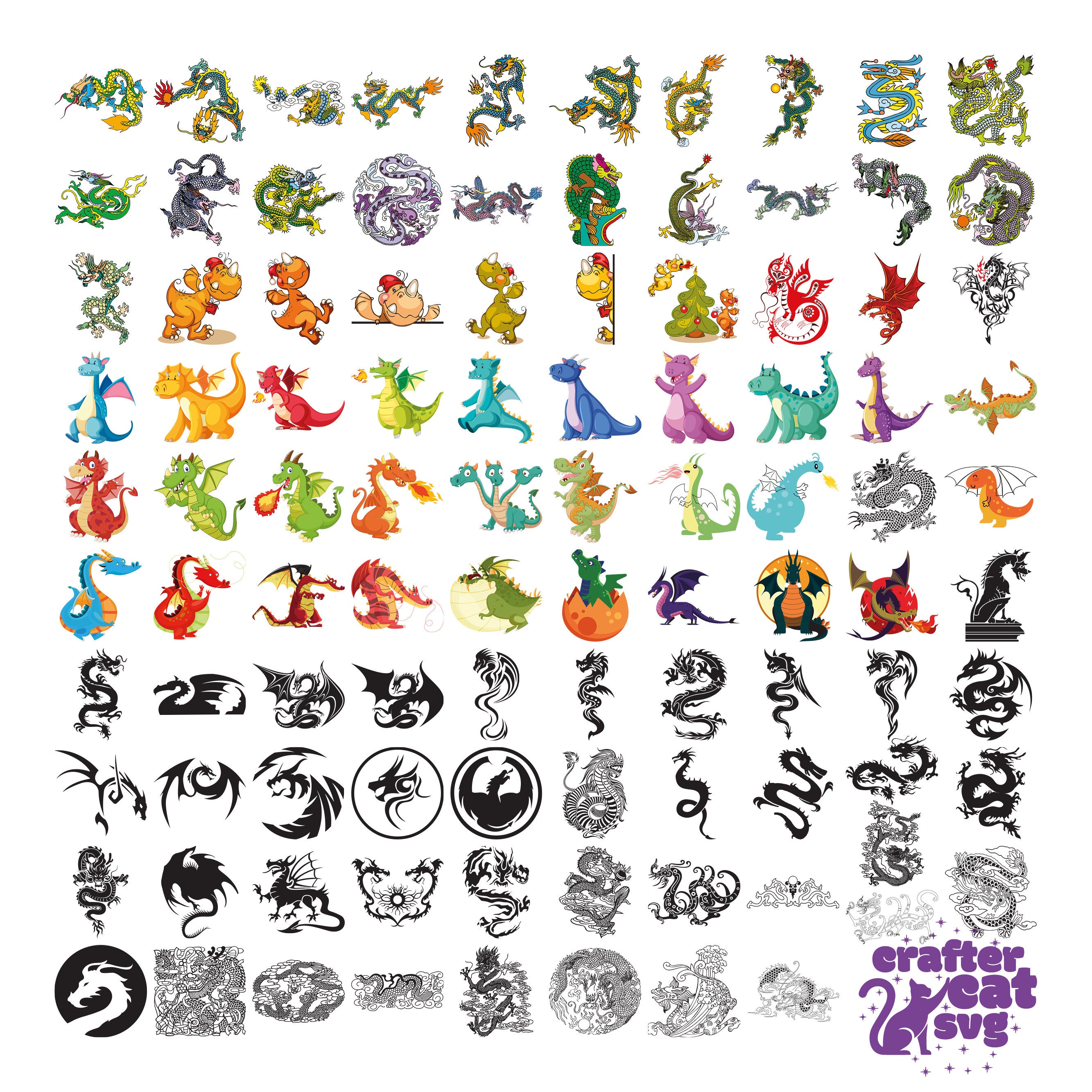 550 Dragon SVG Bundle - Dragons Svg - Dxf, Eps, Png, Pdf - Dragon Cut ...