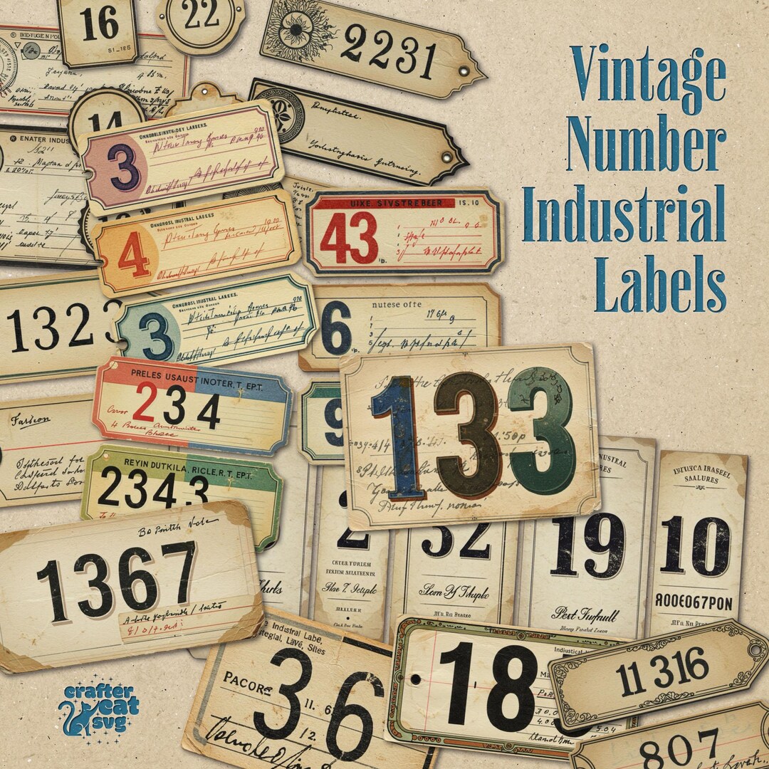 Number Industrial Labels, Vintage Label, Junk Journal Kit, Vintage Tags ...