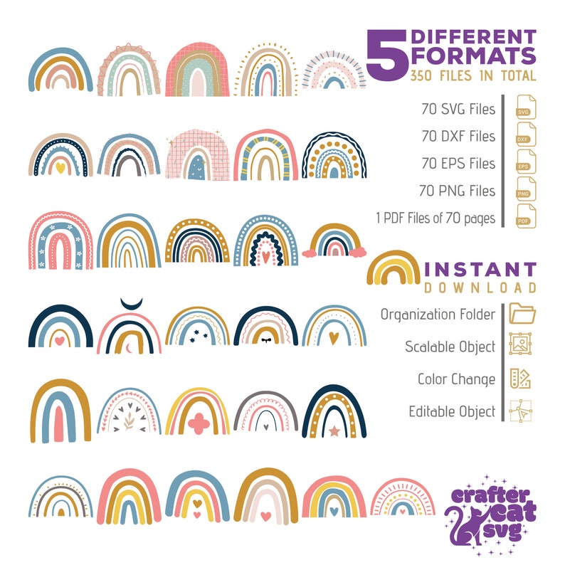 70 Rainbow Svg Bundle - Rainbow Bundle - Rainbow Svg - Rainbow Dxf ...