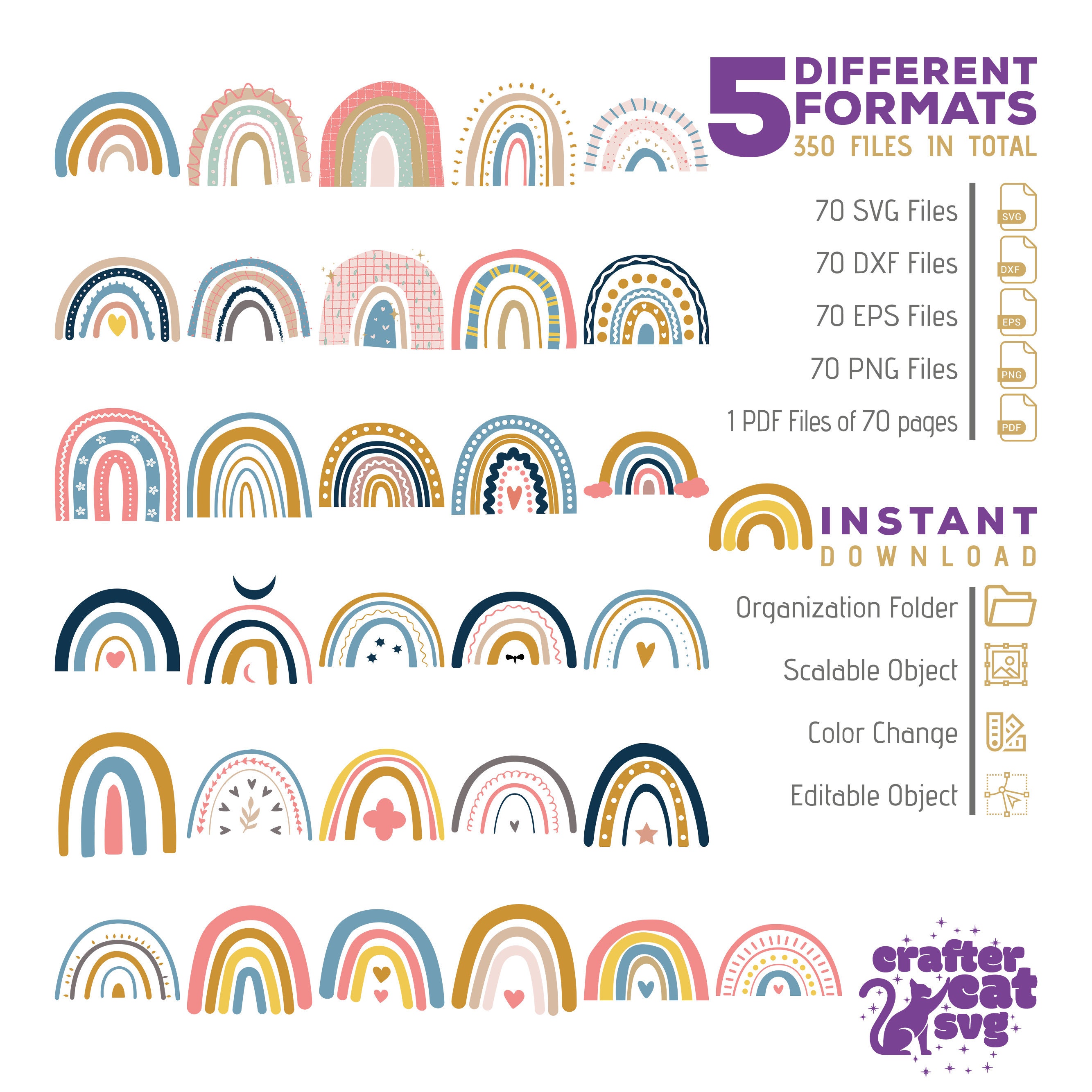70 Rainbow Svg Bundle Rainbow Bundle Rainbow Svg Rainbow Dxf Rainbow ...