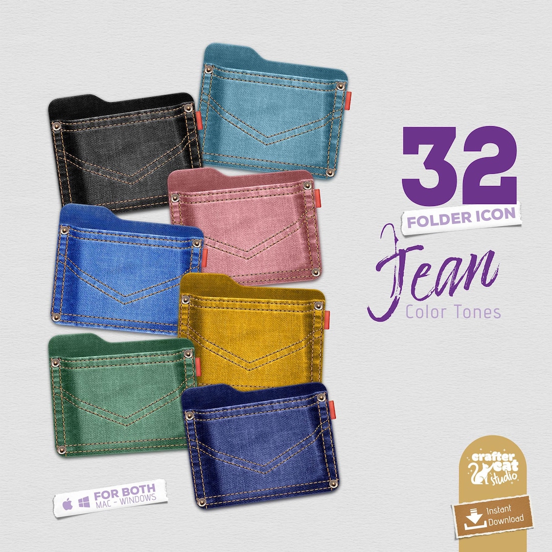 Jean Folder Icon Denim Color Tones, Aesthetic Desktop Organizer Folders ...
