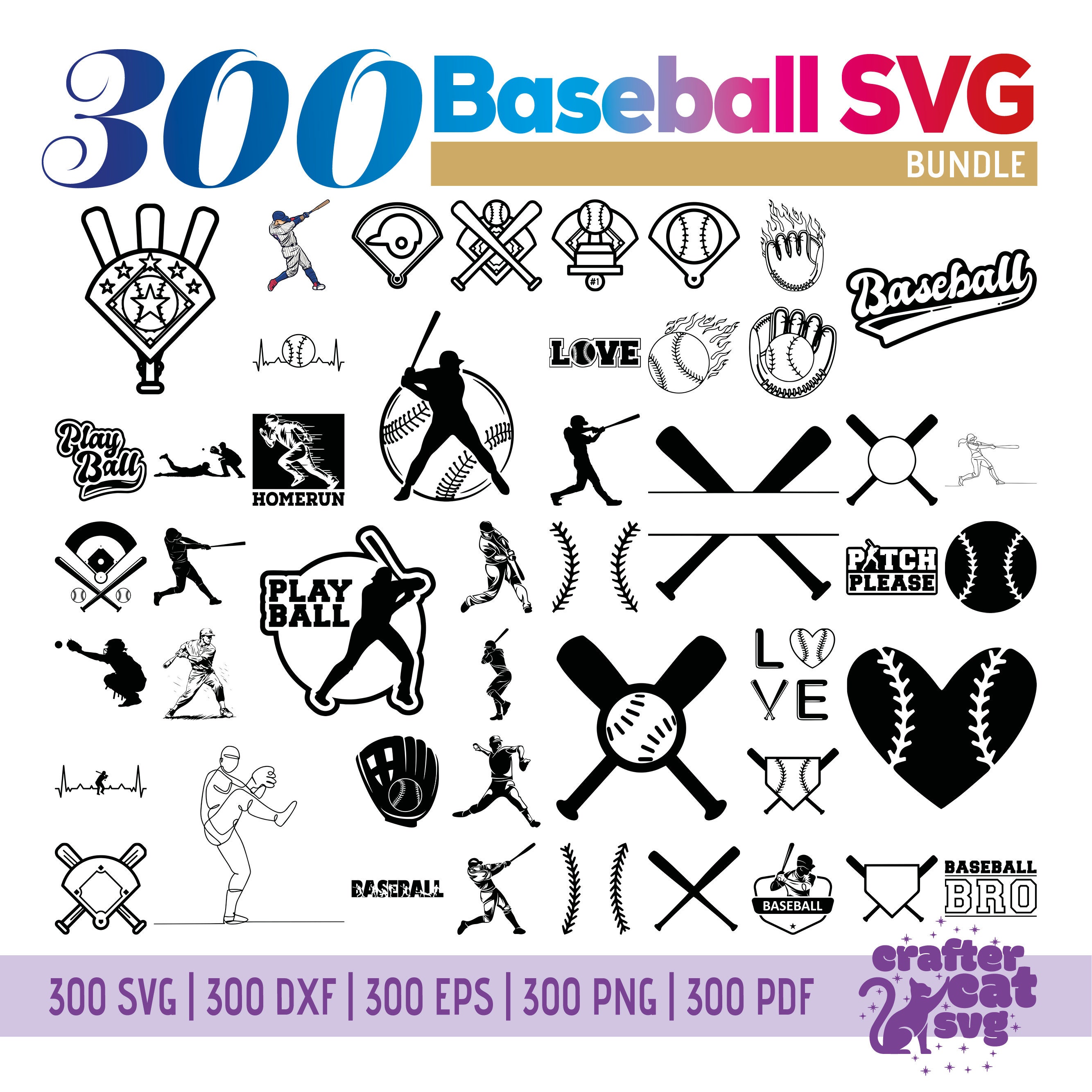 Baseball SVG Bundle: 300 High-resolution Designs (digital Download) - Etsy