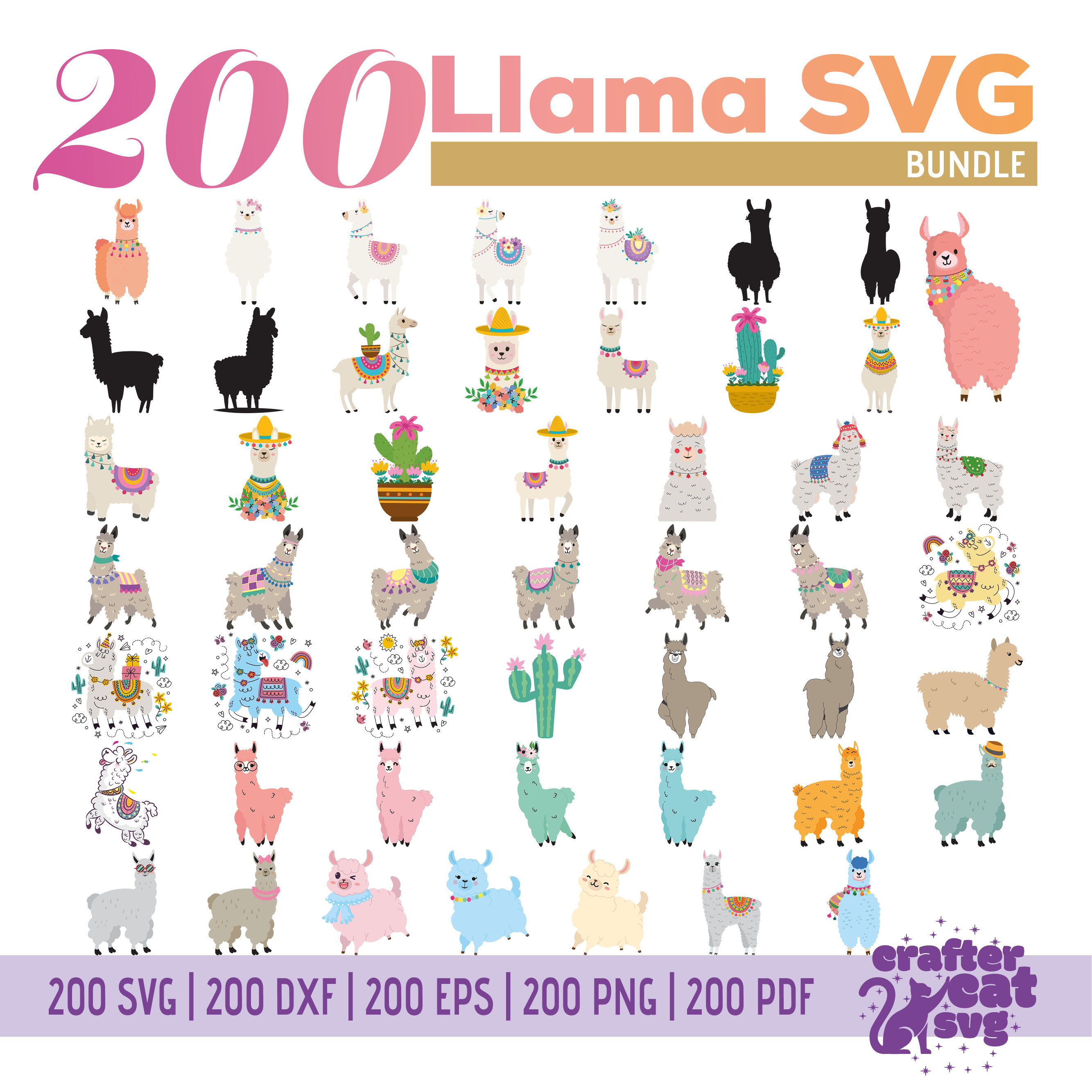 200 Llama SVG Bundle - Alpaca Svg - Llama Svg, Dxf, Eps, Png, Pdf - Svg ...
