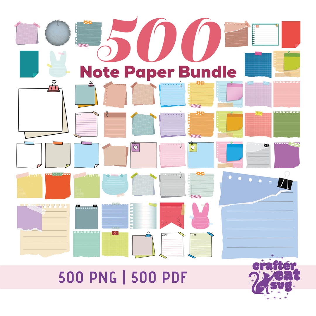 500 Note Paper Clipart: Digital Sticky Notes Bundle (PNG, PDF) - Etsy