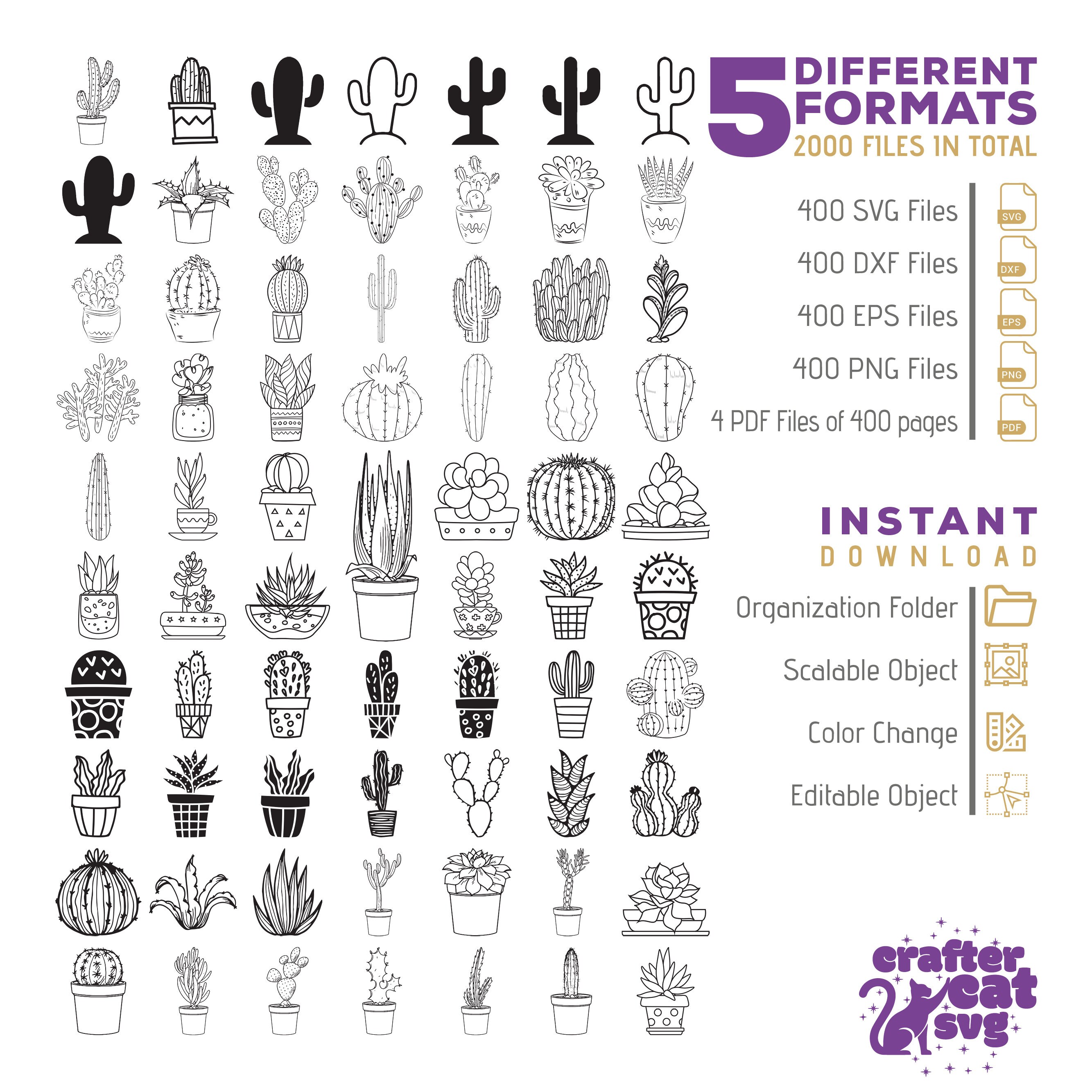 400 Cactus Svg Bundle Cactus Flower Bundle Cactus Svg, Dxf, Eps, Png ...