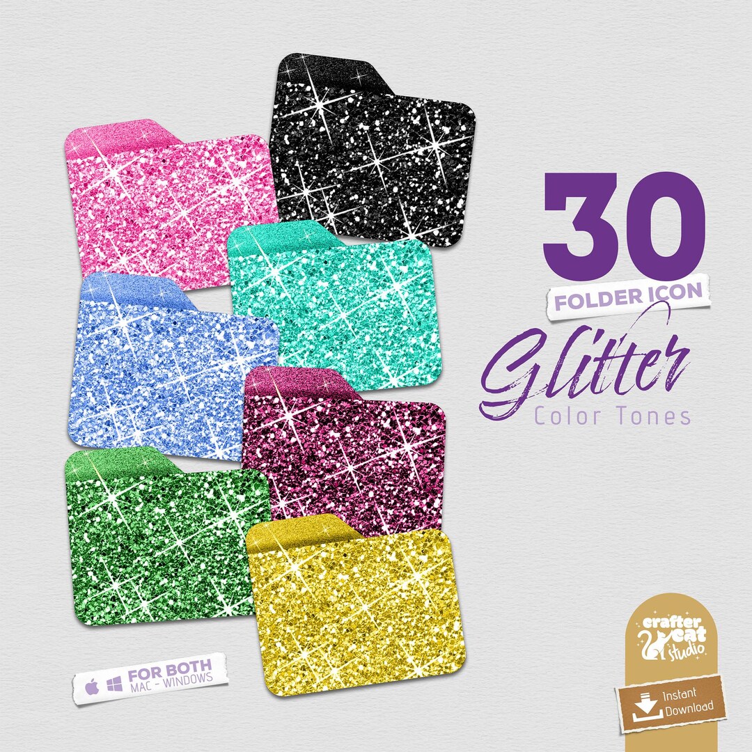 Glitter Folder Icon Color Tones, Aesthetic Desktop Organizer Folders ...