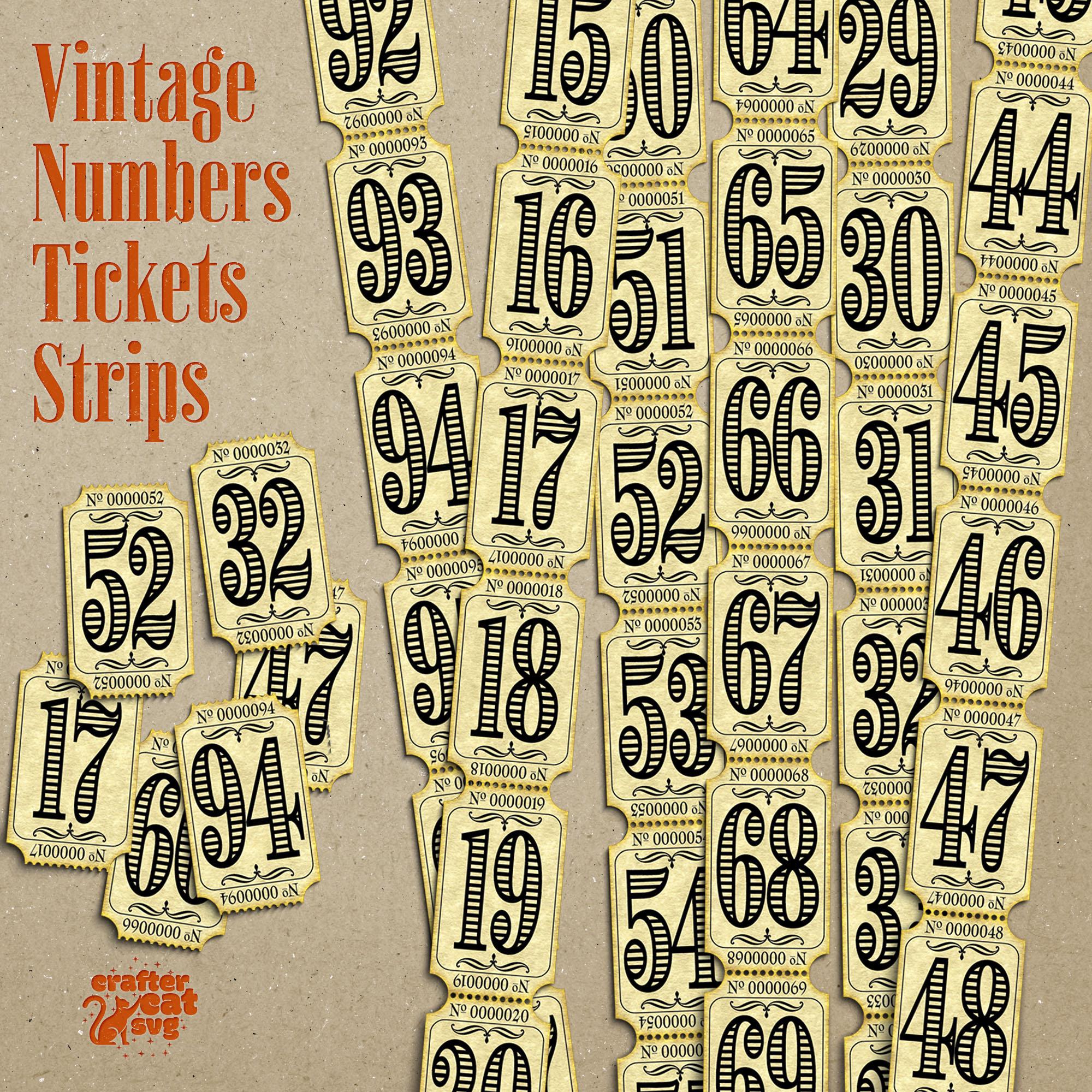 Vintage Numbered Ticket Strips: Printable Ephemera (digital Download ...