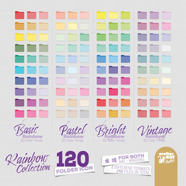 Rainbow Collection Folder Icon Color Tones, Aesthetic Desktop Organizer ...