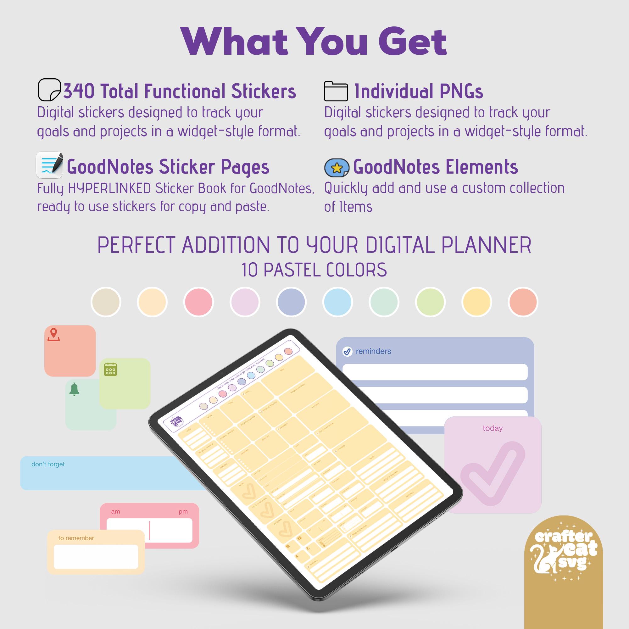 Pastel Color Reminder Planner Widget Stickers, Precropped Goodnotes ...