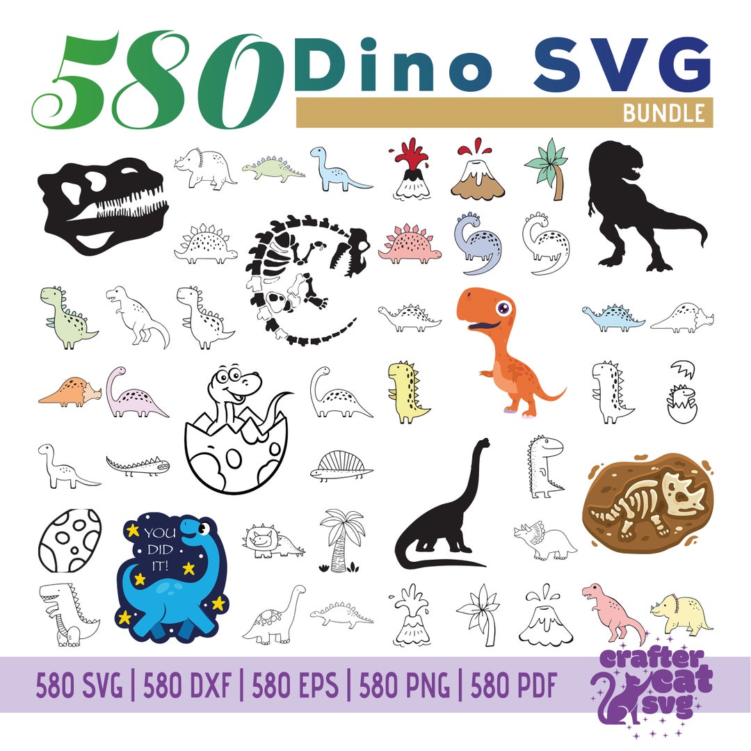 580 Dino Svg Bundle Dinosaur Svg Jurassic Svg, Dxf, Eps, Png, Pdf ...