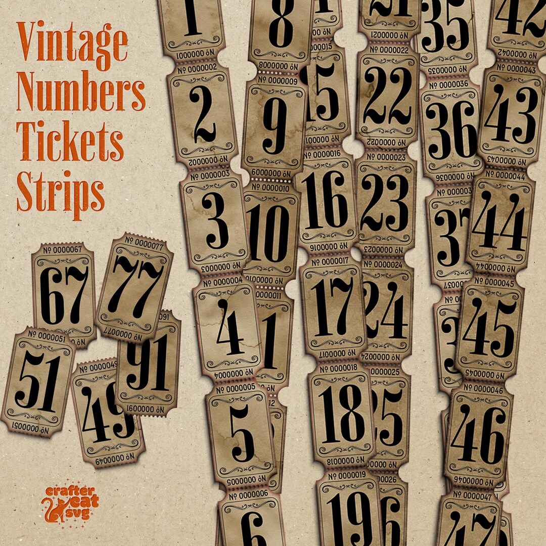 Vintage Numbered Ticket Strips: Printable Ephemera (digital Download ...