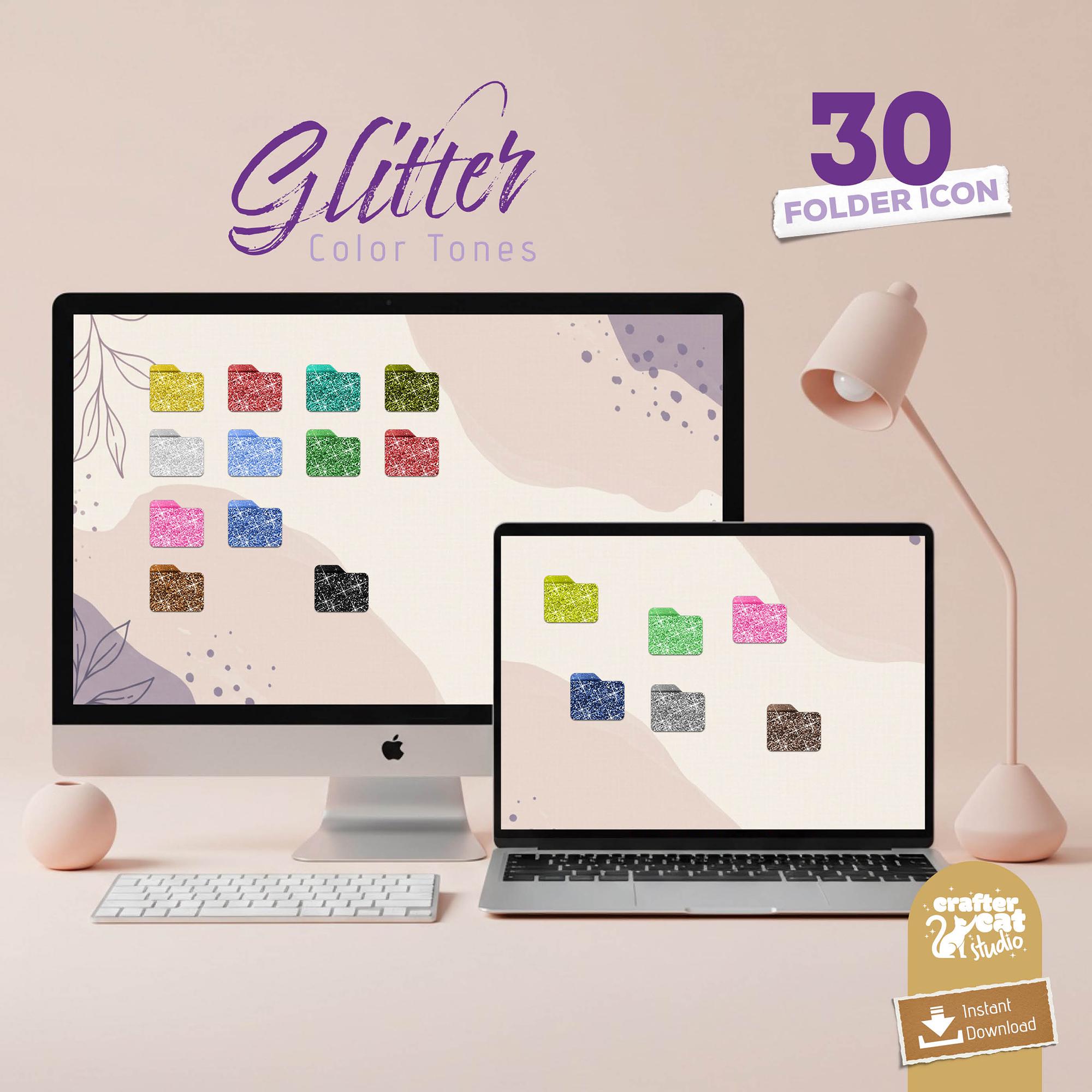 Glitter Folder Icon Color Tones, Aesthetic Desktop Organizer Folders ...