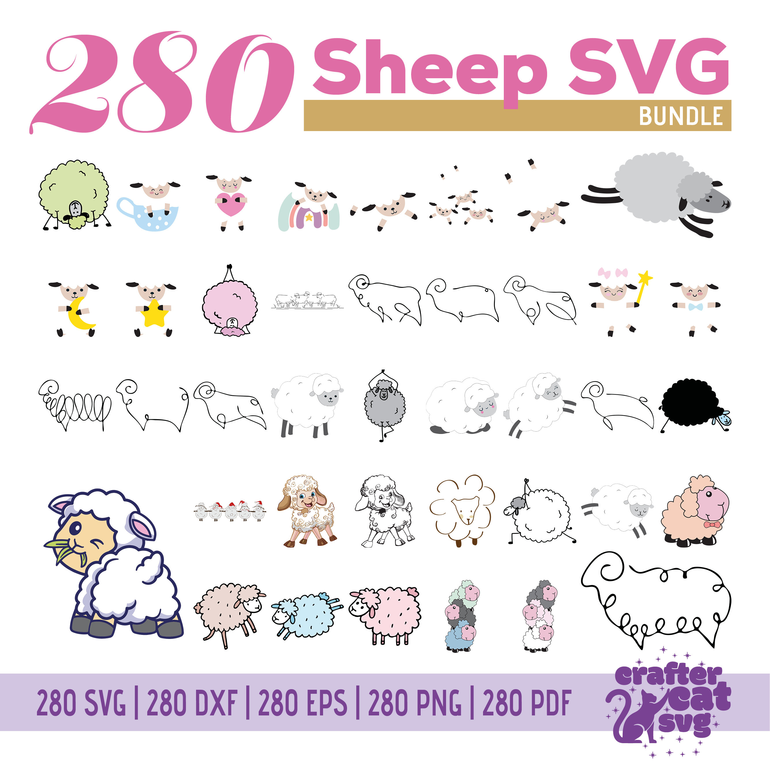 280 Sheep Svg Bundle Sheep SVG Sheep Svg, Dxf, Eps, Png, Pdf Svg Files ...