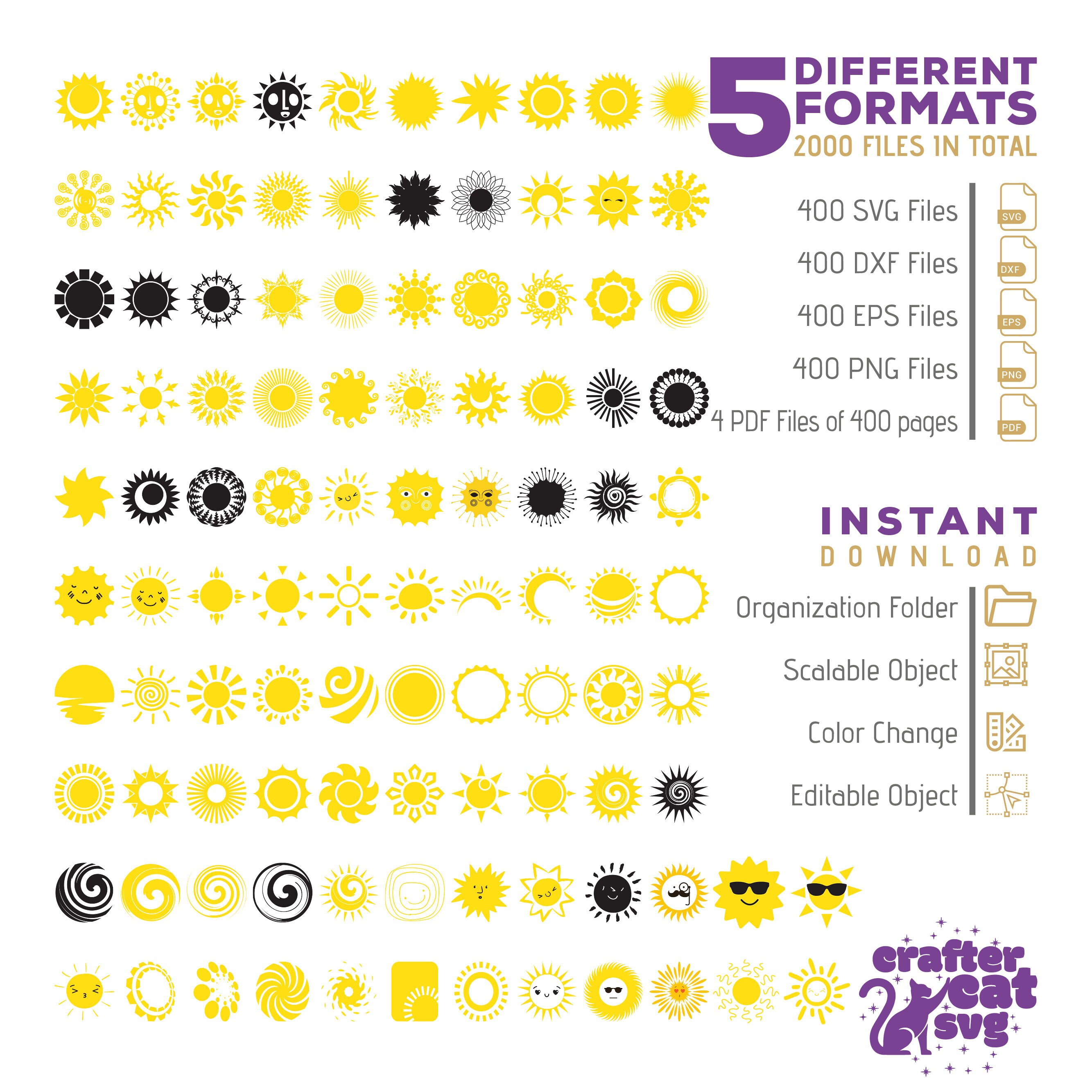 400 Sun Svg Bundle Sun Svg Sun Svg, Dxf, Eps, Png, Pdf Svg Files for ...